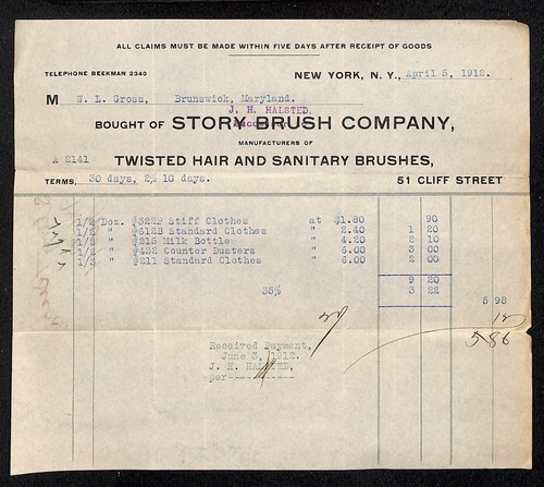 Story Brush Company "Twisted Hair Brushes" NYC 1912 Billhead Scarce | eBay