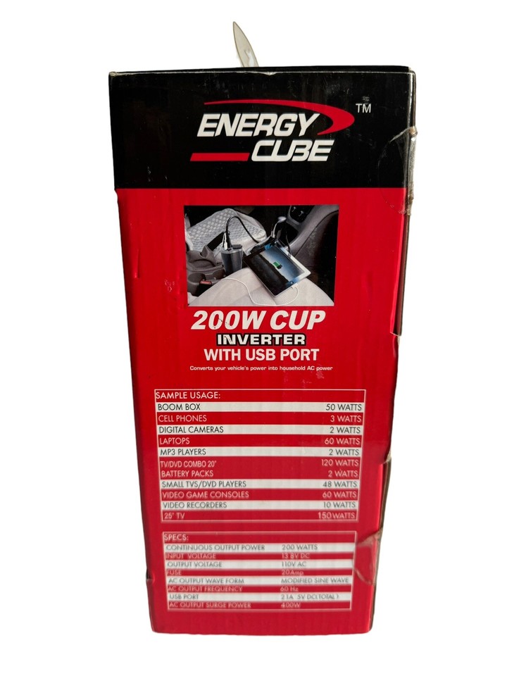 Energy Cube 200W Cup Inverter with USB Port #72502 | eBay