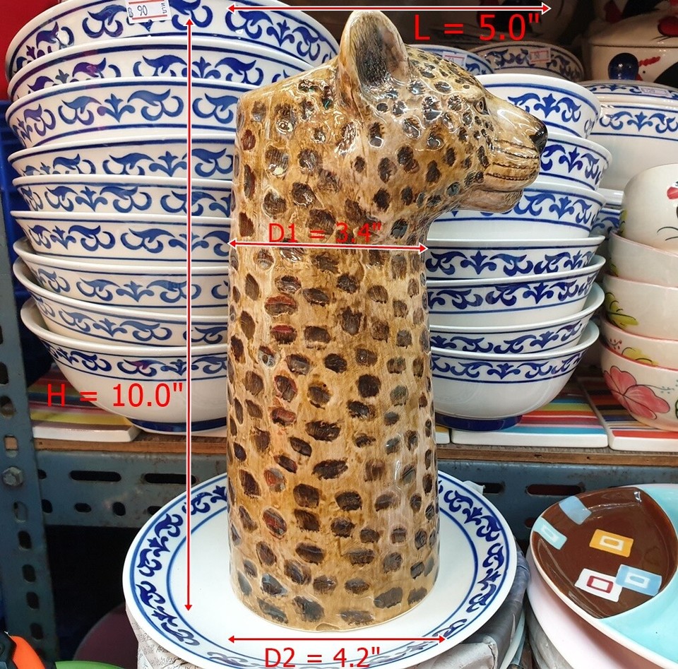 Tall Vase Pot Ceramic Leopard Head Figurine Flower Succulent Plant Home ...