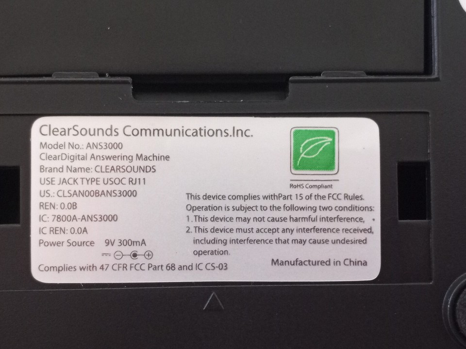 Clear Sounds ANS3000 Digital Amplified Answering Machine Slow Speech ...