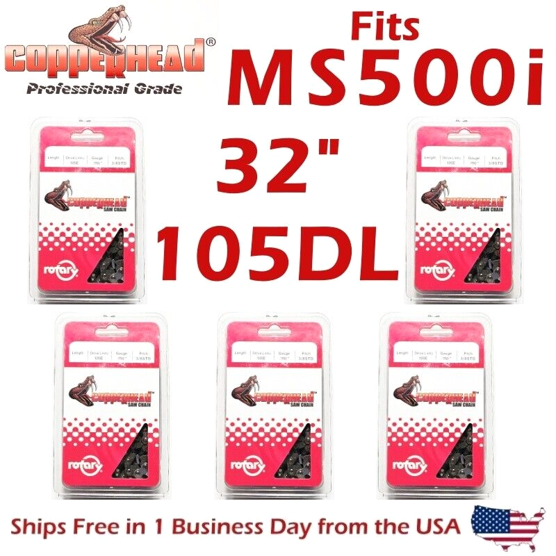 Copperhead 5-Pk 32" FULL CHISEL Chains 105DL 3/8 .050 for STIHL MS500i ...