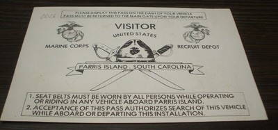 UNDATED USMC - PARRIS ISLAND RECRUIT DEPOT Visitor Pass / Map Brochure ...