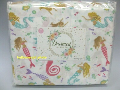 CHARMED TWIN Sheets MERMAID 3 PC Set Dancing Tails Sea Beach Fish Cute ...