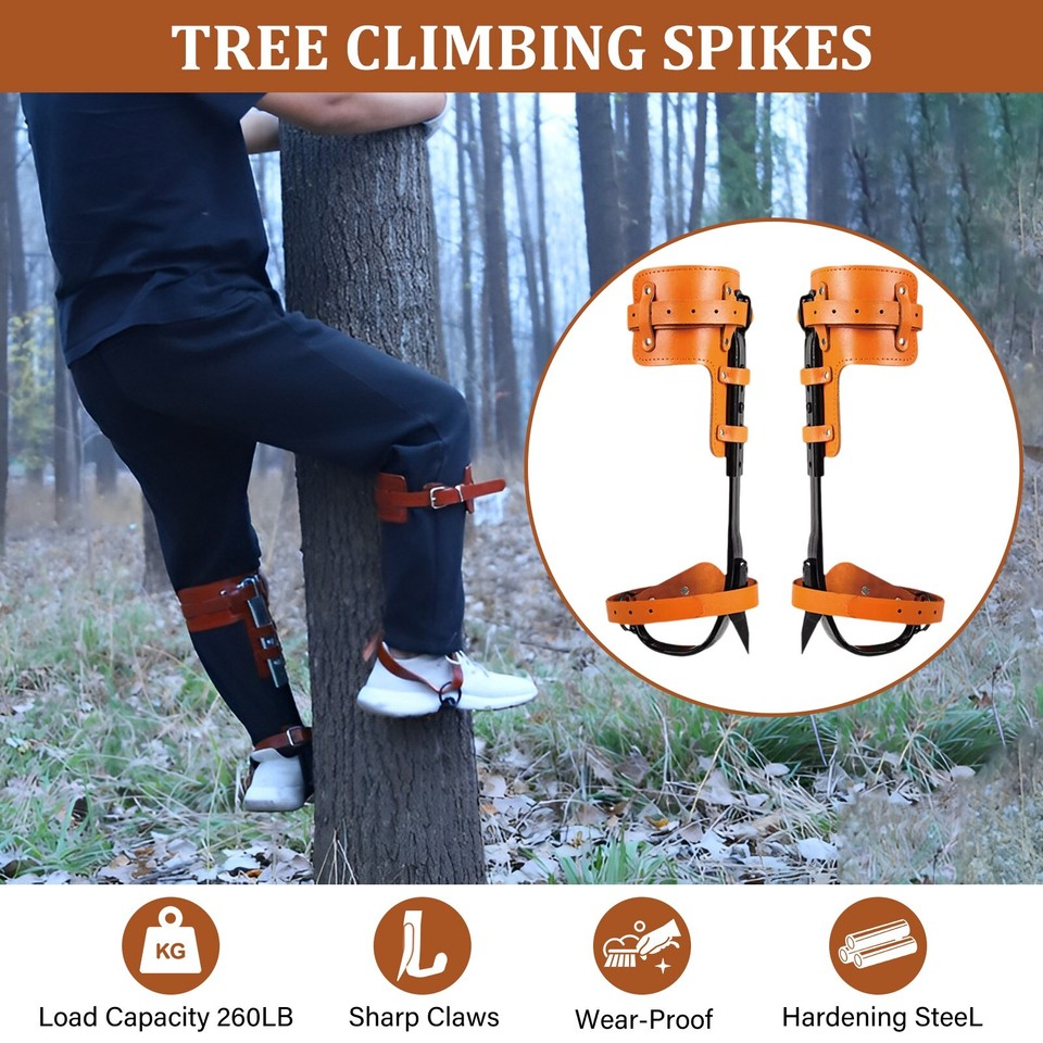 Tree Climbing Spike Set Pole Climbing Spurs Steel Adjustable Climber ...