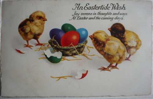 OLD POSTCARD 1927 VINTAGE EASTER GREETINGS CHICKS PAINTED EGGS | eBay