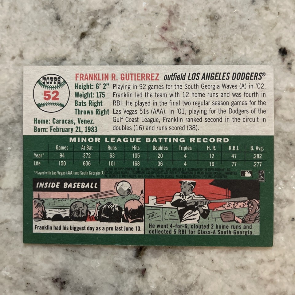 2003 Topps Heritage Baseball Card #52 Franklin Gutierrez Rookie | eBay