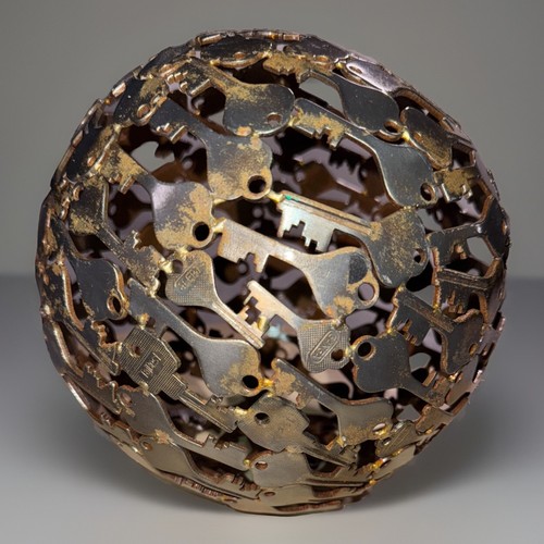 8" Handmade Metal Welded "Sphere of Keys" Rustic Folk Art Sculpture | eBay