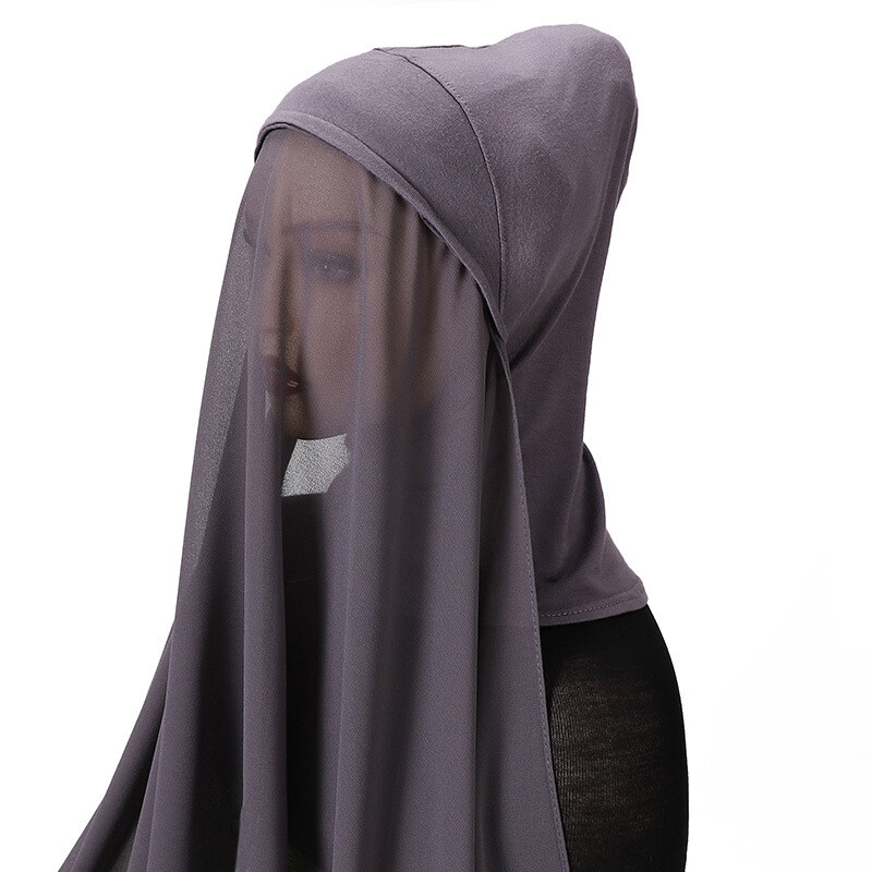 Muslim Chiffon Hijab With Cap Women Veil Headscarves Headwraps Cap Soft ...