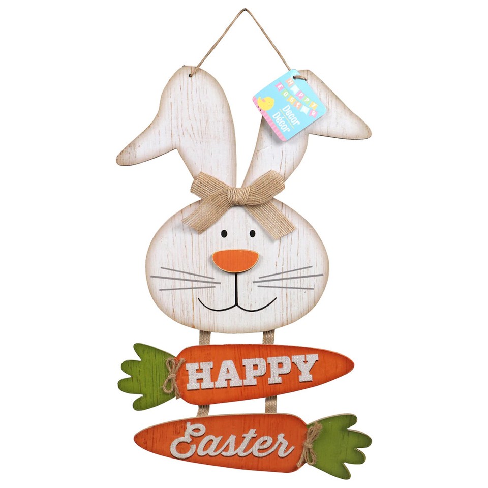 Easter Hanging Wall Sign Rabbit Decor Bunny Door Carrot Happy Easter 14 ...