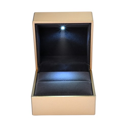 LED Light Ring Box Golden Classic Jewelry Case Wedding Engagement ...