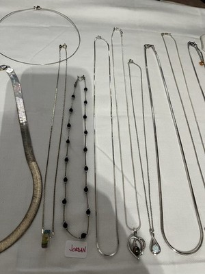 VINTAGE 'STERLING SILVER/925' LOT OF 21 CHAIN+12 PENDANT LOT, MARKED ...