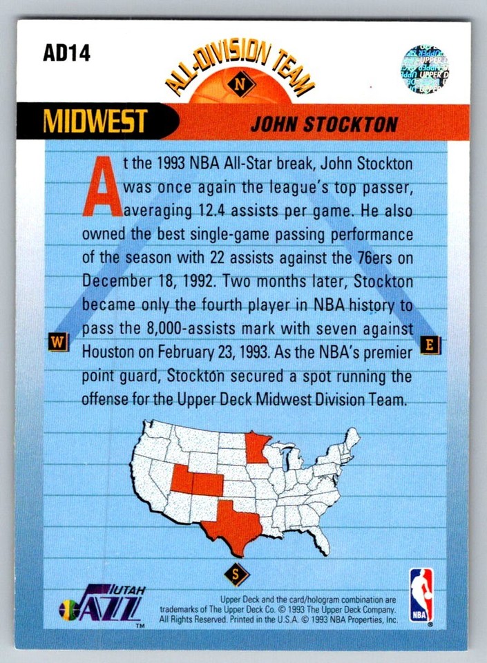 1992 Upper Deck All-Division Team John Stockton AD14 | eBay
