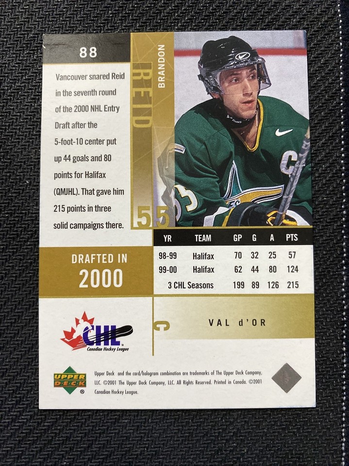 2000-01 UD Prospects Hockey #88 Brandon Reid Autograph CHL Val D’or ...