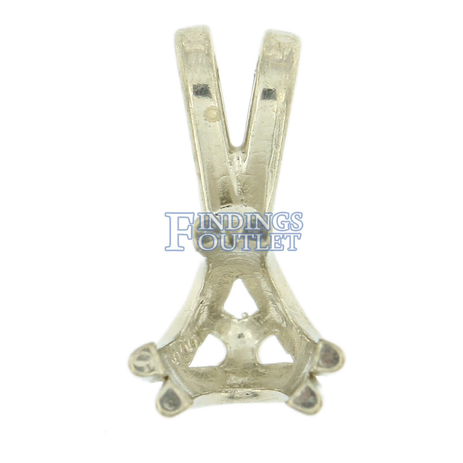 14K White Gold Round Pendant Setting Rabbit Ear Bail Mounting 0.10ct ...