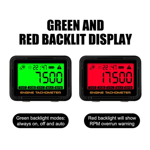 Digital RPM Hour Meter Tachometer Gauge Timer Backlight Waterproof 2/4 ...