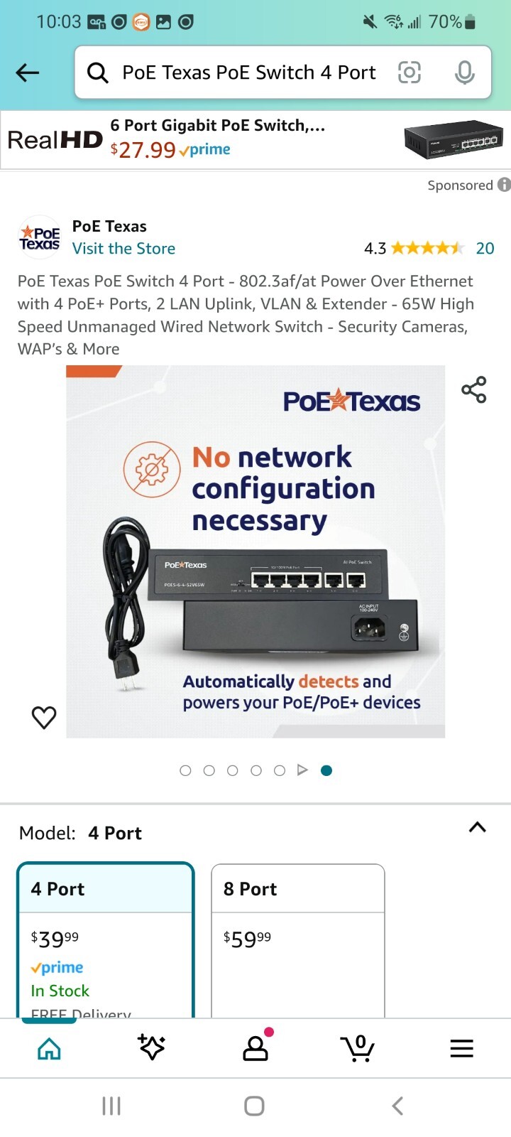 PoE Texas PoE Switch 4 Port - 802.3af/at Power Over Ethernet with 4 ...