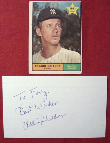 ROLAND "ROLLIE" SHELDON SIGNED INDEX CARD & 1961 ROOKIE BASEBALL CARD ...
