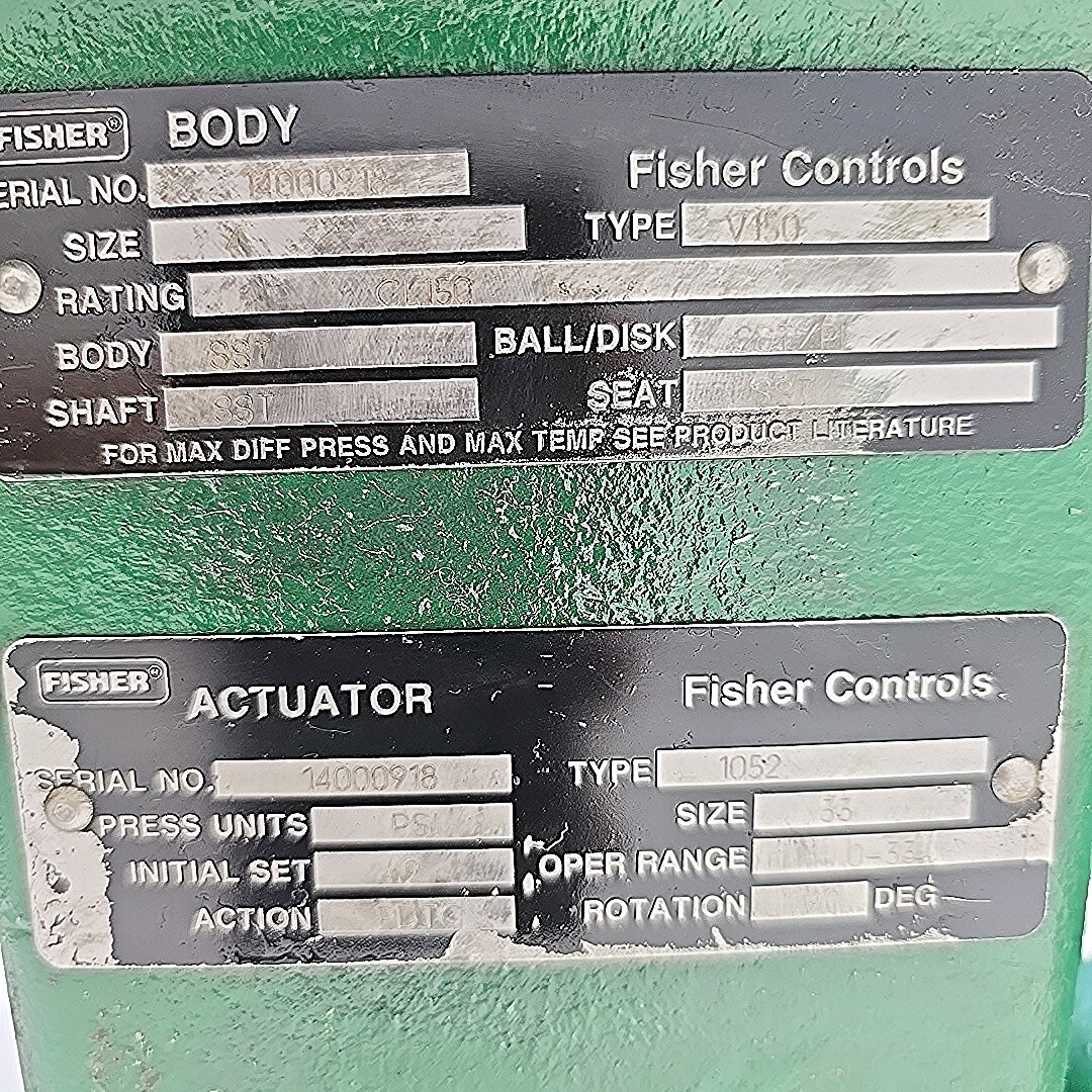 Fisher V300 4" V300 Control Valve CG8M With 1052 Size 33 Pneumatic ...