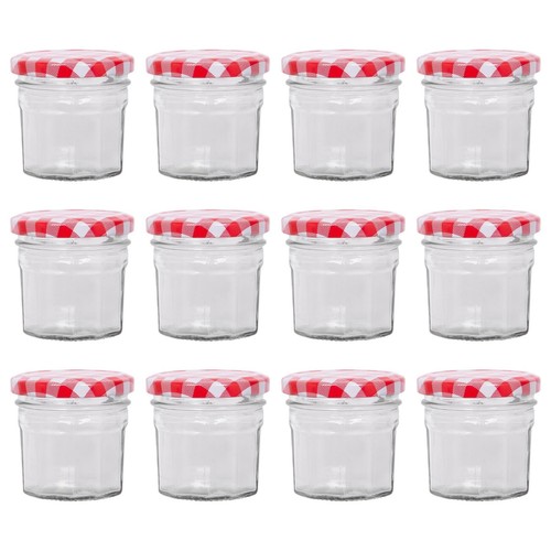 12x 90ml Glass Jam Jars with Red Gingham Lids Chutney Preserve Honey ...