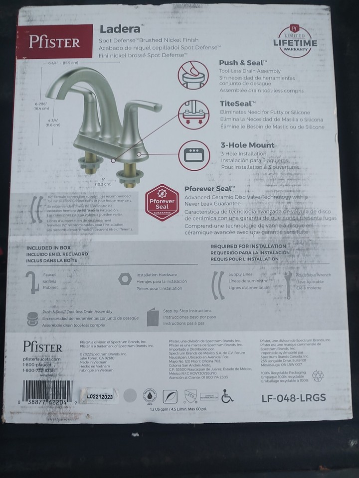 Pfister LF-049-LRGS Ladera 2-Handle Bathroom Faucet in Spot Defense ...