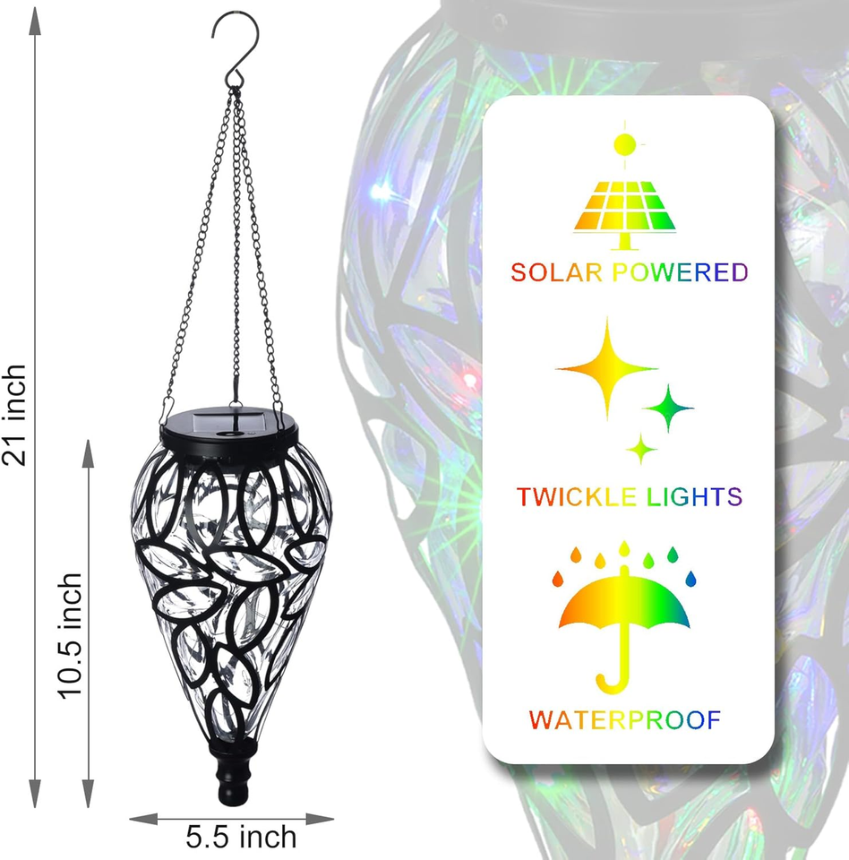 Solar Hanging Lantern Outdoor Lights, Tear-Shaped 15 LEDs Multi-Color ...