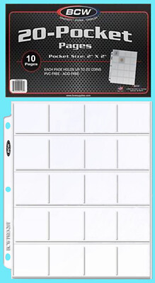 10 BCW PRO 20-POCKET Coin Pages Sheets Protector Token Stamp Binder ...