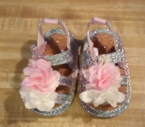 First Steps Baby Girl Size One (3 Mths) Silver Glitter Cork Insole ...