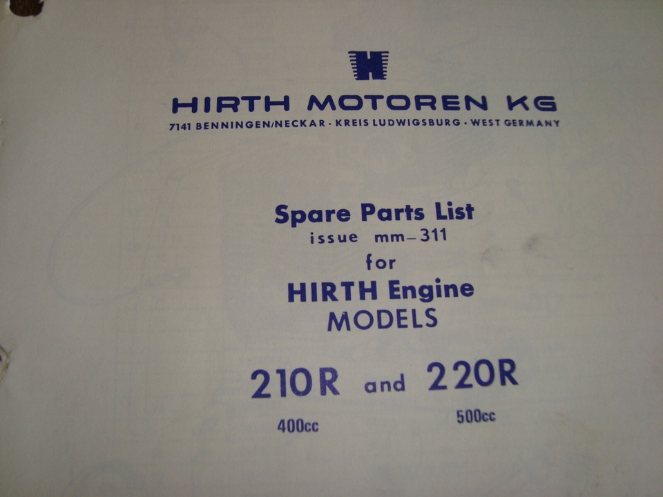 Hirth Motoren 210 220 R 400 500 cc Hirth Engine Spare Parts List ...