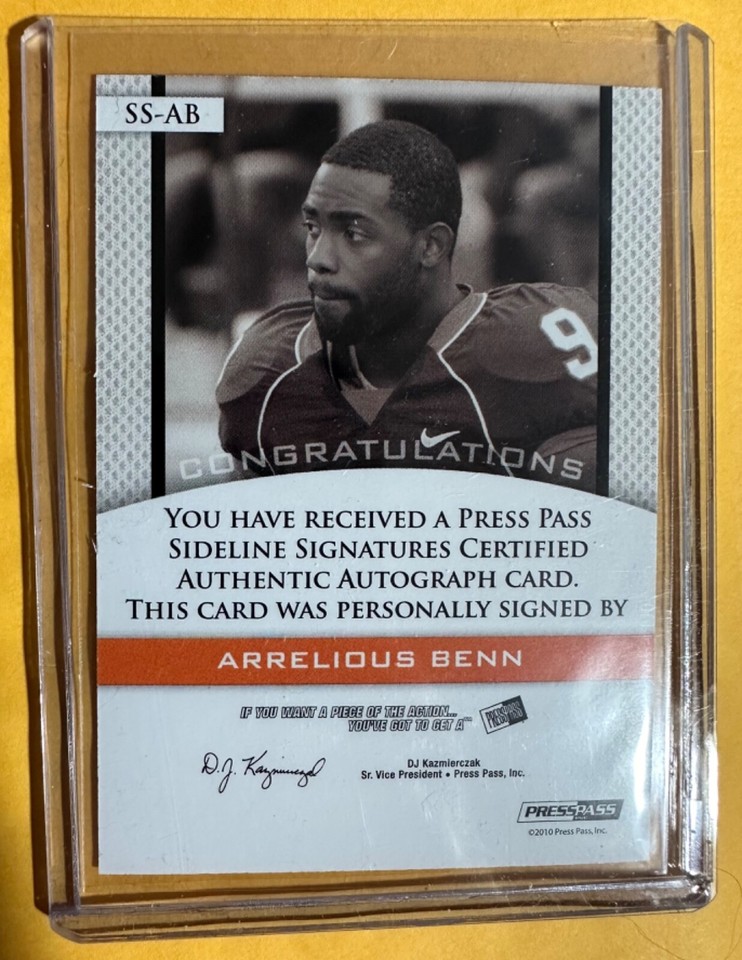 ARRELIOUS BENN ILLINOIS ILLINI 2010 PRESS PASS RC RED AUTOGRAPH CARD ...