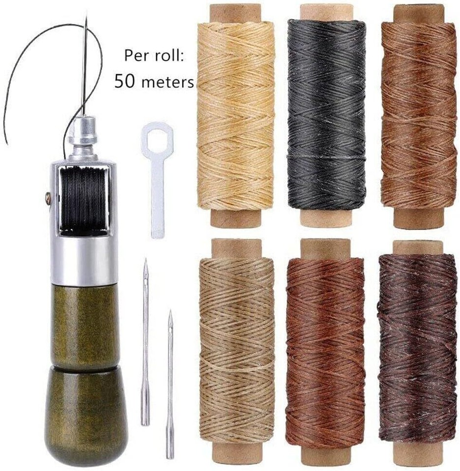 Leather Sewing Awl Thread Kit with Waxed Thread Speedy Manual Stitcher ...