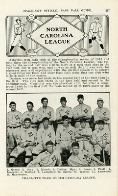 1916 Spalding Baseball Guide Page - 1915 Charlotte Hornets North ...