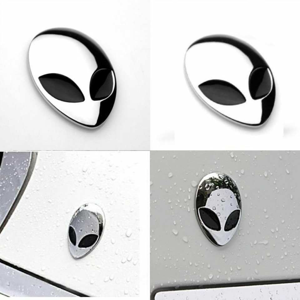 2pcs Chrome Metal 3D Alienware Head Auto Logo Sticker Badge Emblem Car ...