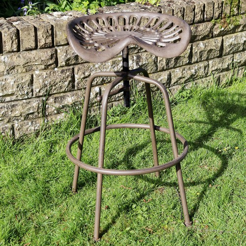 Adjustable Tractor Stool Cast Iron Rust Industrial Vintage Home Garden ...