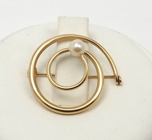 Ed Levin 14K Gold Over Sterling Silver Swirl Brooch Pearl Pin 3gr | eBay