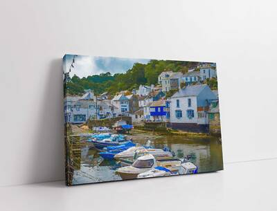 Polperro fishing harbour village Cornwall.Painting canvas picture print ...