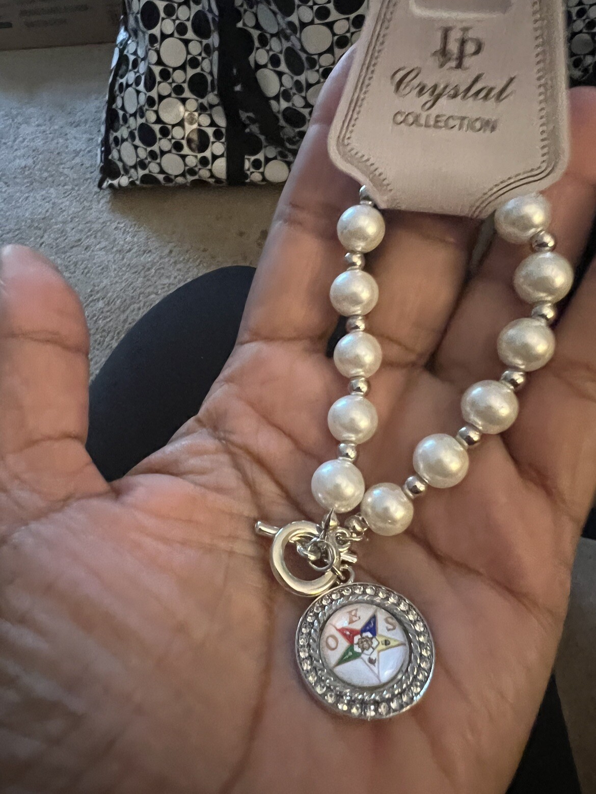 Order Of The Eastern Star White Pearl Bracelet With OES Silver Charm ...