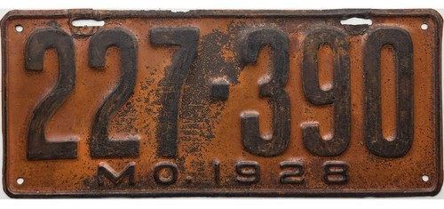 *99 CENT SALE* 1928 Missouri License Plate #227-390 No Reserve | eBay