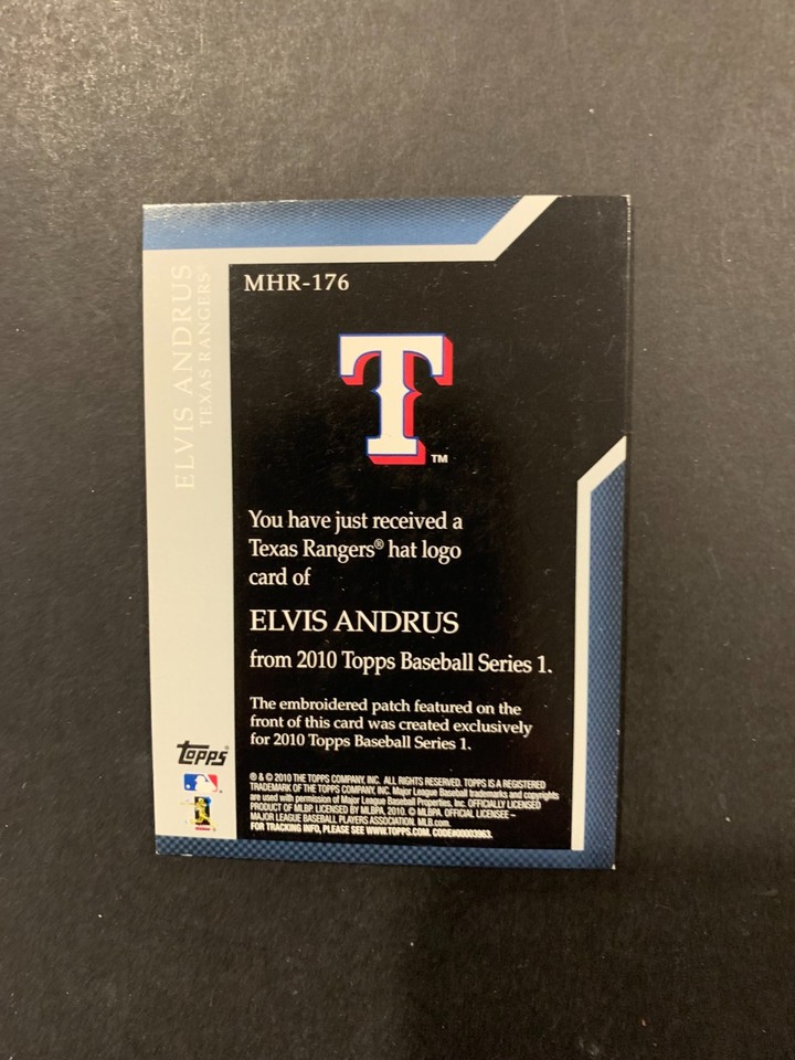 2010 Elvis Andrus Topps Texas Rangers Baseball Hat Logo Relic MHR-176 ...