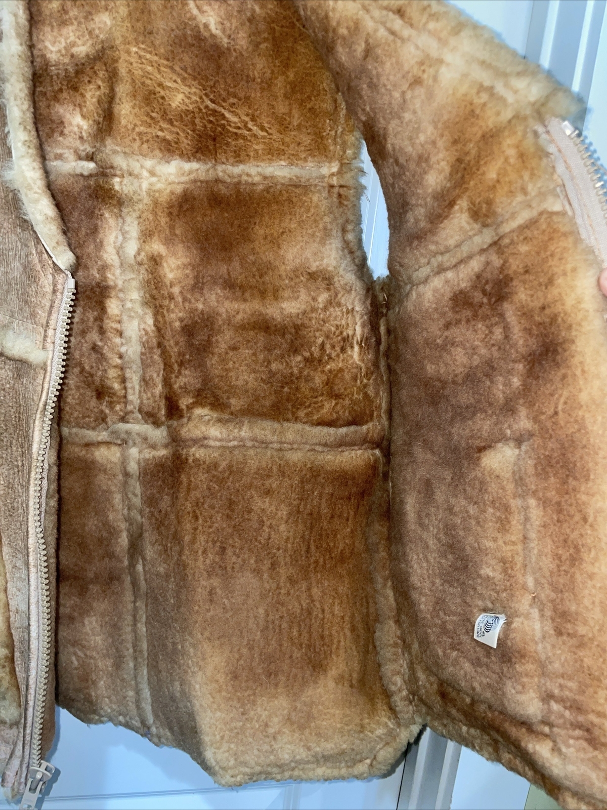 RARE VTG Tan Suede Leather Sherpa Sheep Wool Lined Ma… - Gem