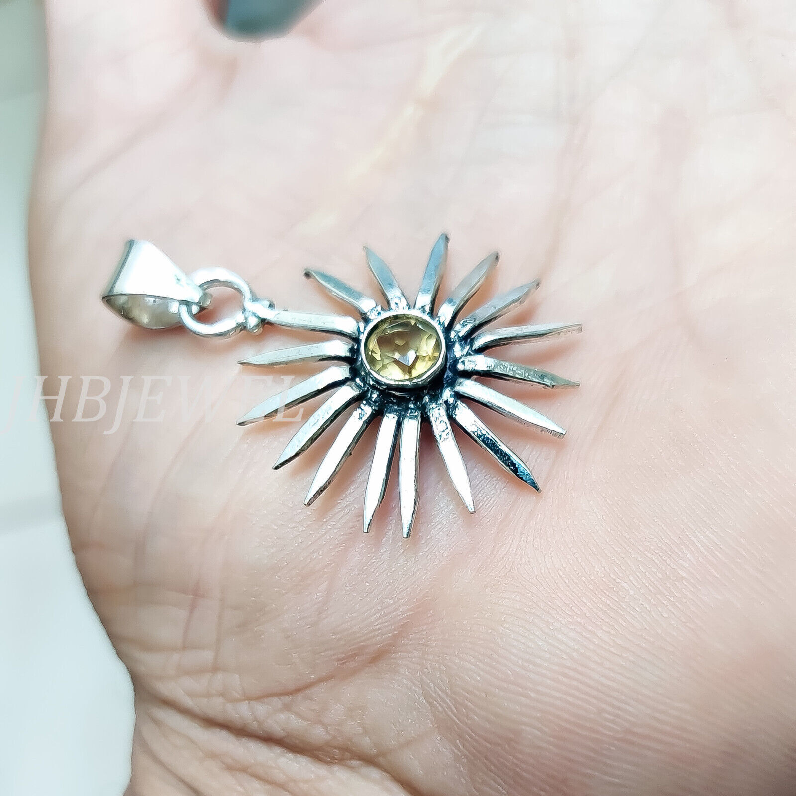 Citrine Round Cut Gemstone 925 Sterling Silver Moon Design Jewelry ...