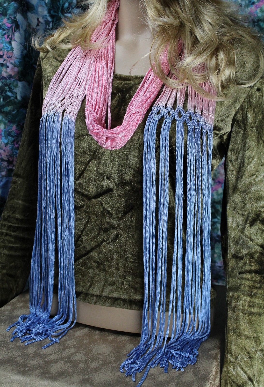 Pretty Pastel Thin Silky Ombre Rope Fringe Necklace Scarf (2 Colors ...