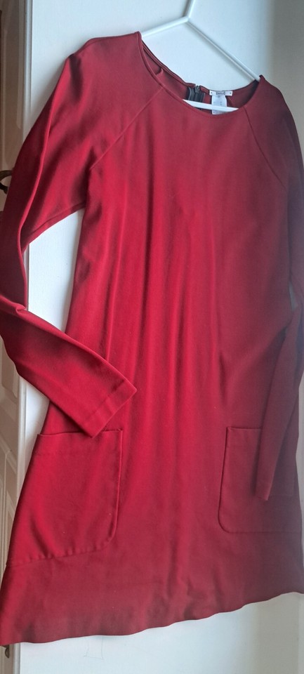 WOLFORD UK size 10 S small EU 38 RED viscose DRESS A style long sleeve ...