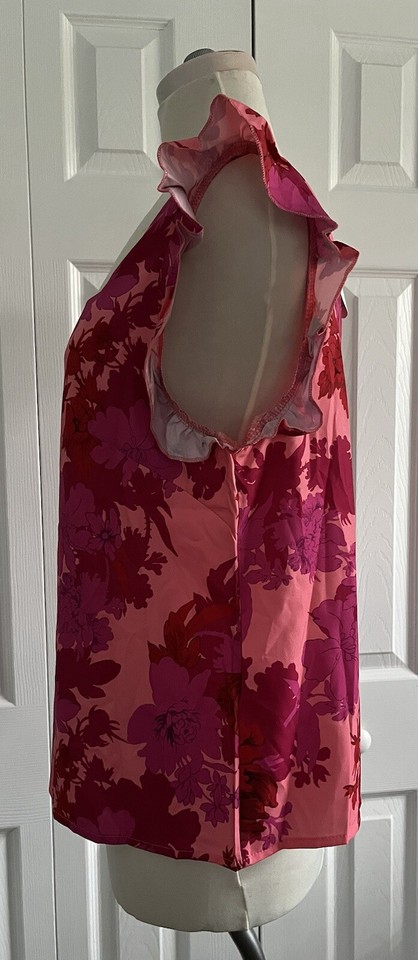 NWT Sz 12 SHEIN VCAY Boxy Top Ruffle Cap Sleeves Square Neck Pink+Red ...