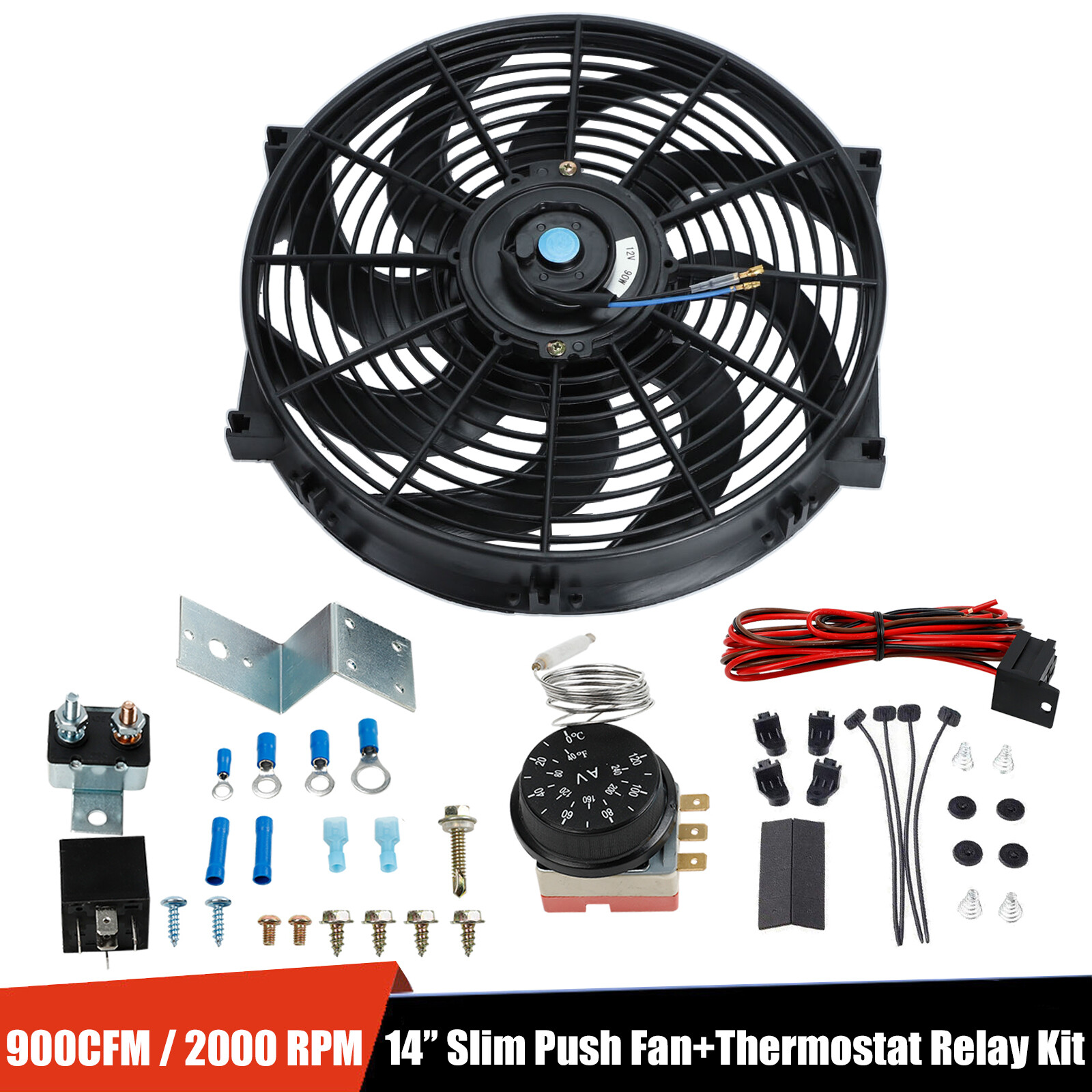14" INCH Electric Radiator Engine Fan+Adjustable Fin Probe Thermostat ...