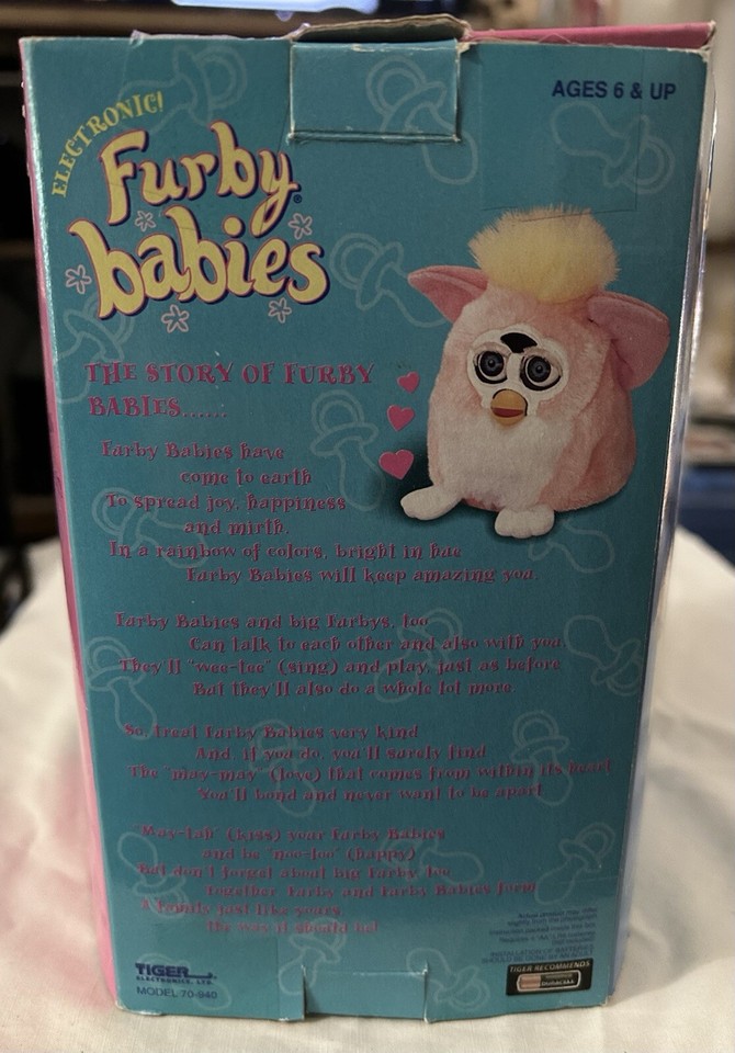 Furby Babies White Pink Ears 70-940 Hasbro 1999 Vintage w/ Box And ...