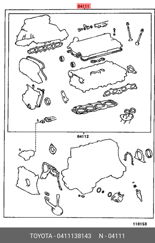 Genuine OE gasket kit, engine overightaul, 0411138143 for TOYOTA 04111 ...