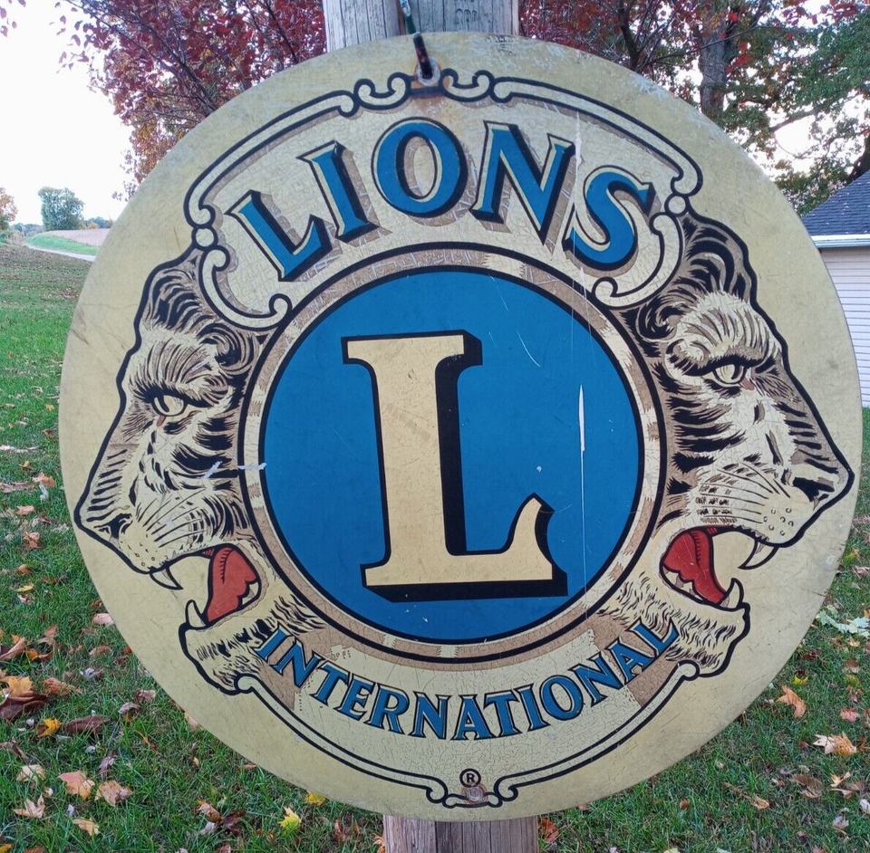 Vintage LIONS INTERNATIONAL 30 Inch Metal sign The Sign is blue & cream ...