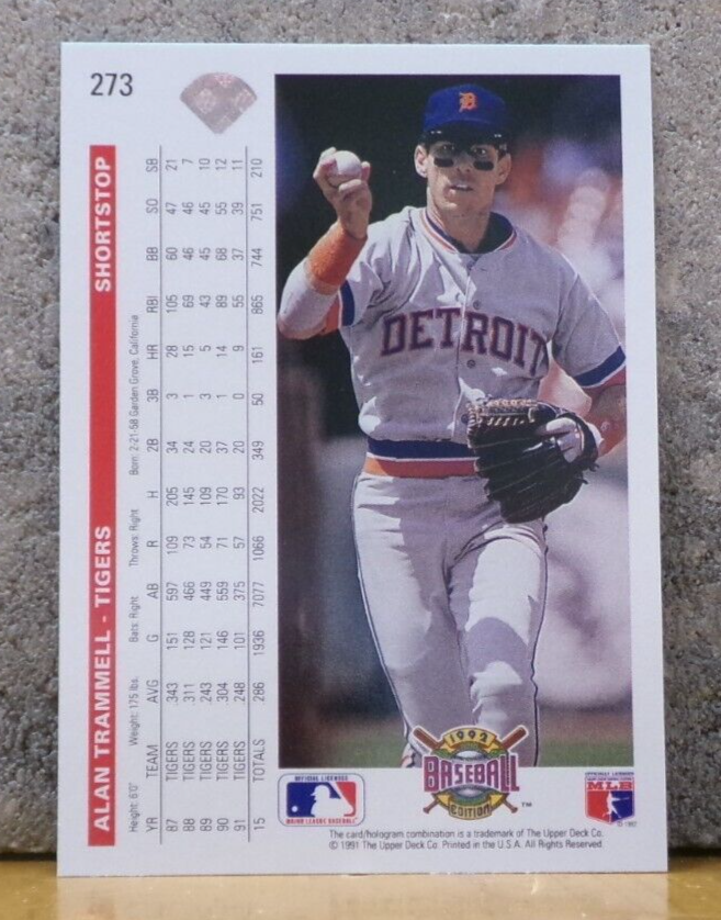 AWESOME PHOTO ON OLDER BASEBALL CARD TIGERS ALAN TRAMMELL - GAME SAVING ...