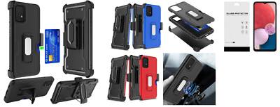 FOR Samsung A13 4G LTE SM-A135 CARD Holster + Hybrid Case Cover ...