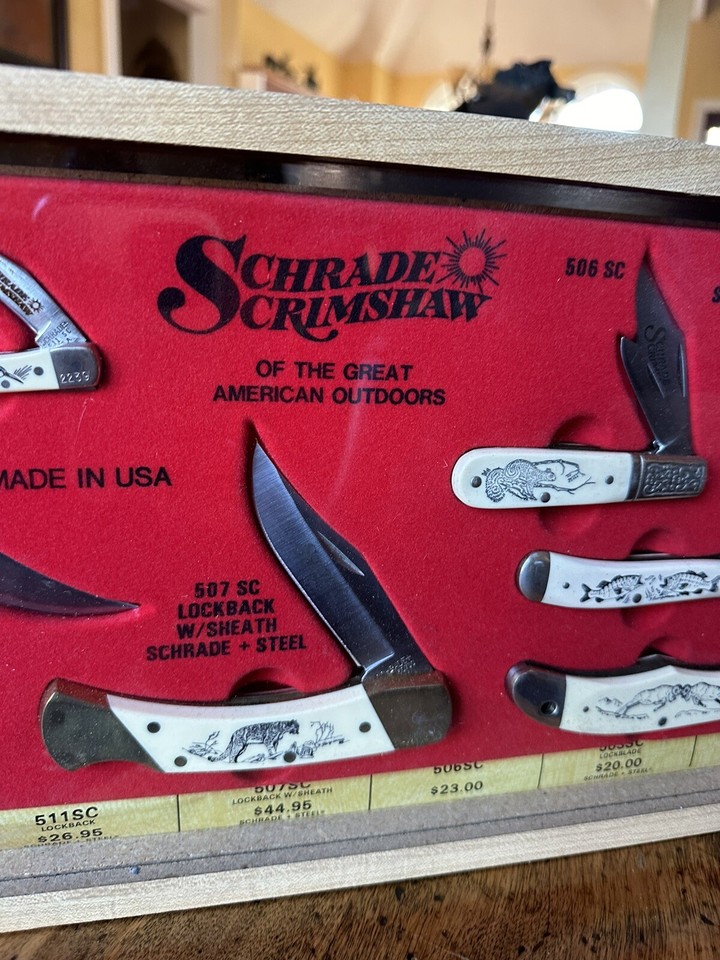 Schrade Scrimshaw Of The Great American Outdoors Displayed Box Set- 7 ...